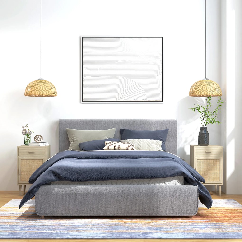 HOMCOM Set 2 nočních stolků s ratanovým šuplíkem a nastavitelnou policí do ložnice nebo obývacího pokoje 40x40x68,5 cm Dub