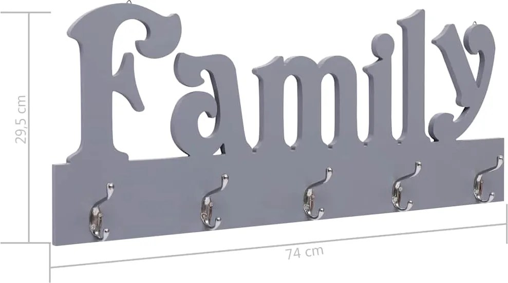 Nástěnný věšák FAMILY šedý 74 x 29,5 cm 284246