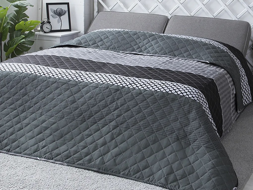 XPOSE® Přehoz na postel VLADIMÍRA - černá/šedá 220x240 cm