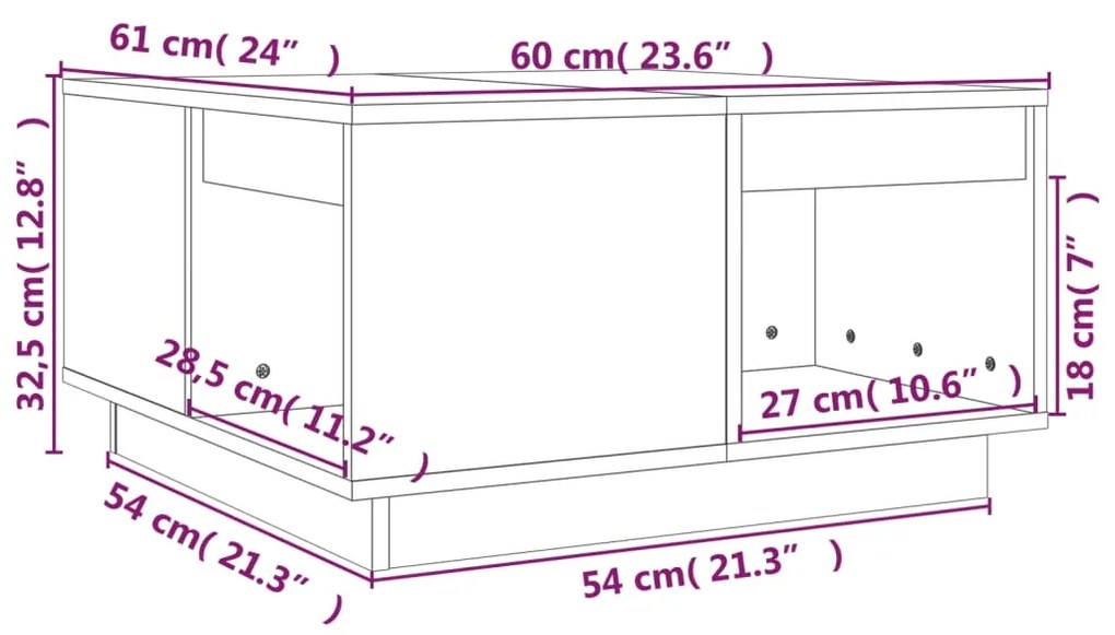 Konferenční stolek šedý 60x61x32,5 cm masivní borové dřevo - Default Title