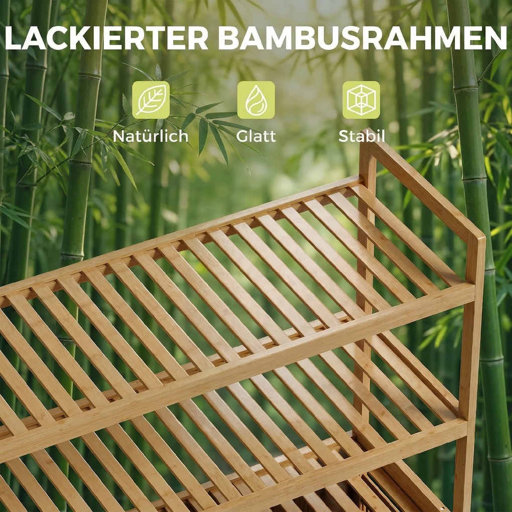 HOMCOM bambusová skříňka do koupelny s koši na prádlo – 3patrové úložiště se 2 odnímatelnými látkovými koši, 80 × 30 × 118 cm, dub