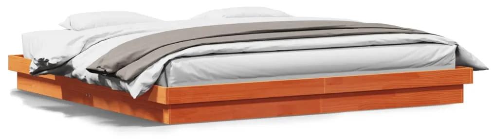 Rám postele s LED voskově hnědý 200 x 200 cm masivní borovice,  844418