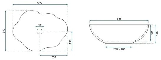 REA-U0265 - Umyvadlo na desku PEARL 38x50,5 cm keramika/lesklá bílá