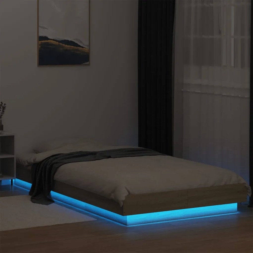 Rám postele s LED osvětlením dub sonoma 75 x 190 cm kompozit 3281156