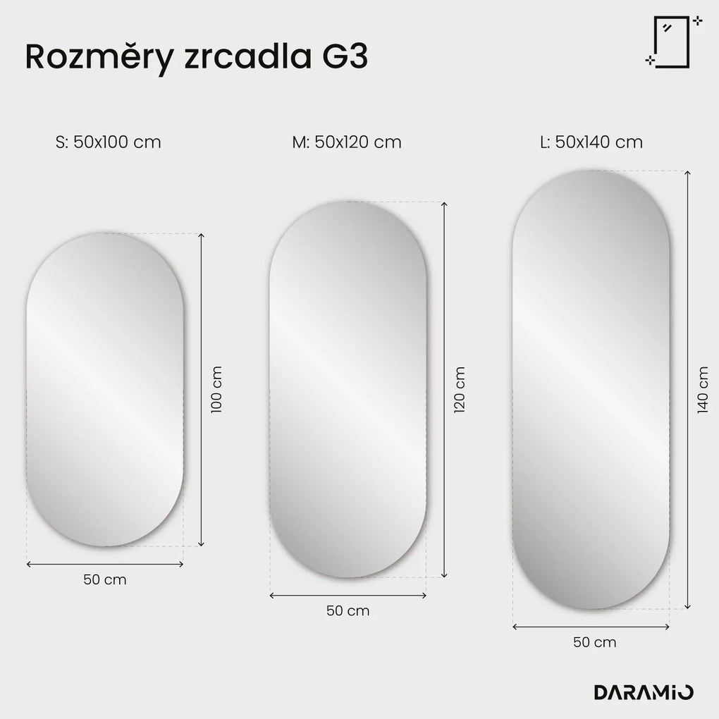 Podlouhlé zrcadlo do koupelny s oblými konci a LED osvětlením G3