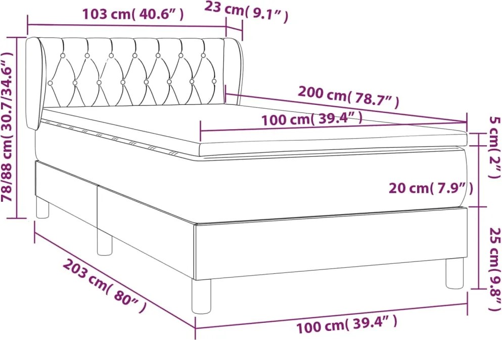 Box spring postel s matrací světle šedá 100x200 cm samet 3127655