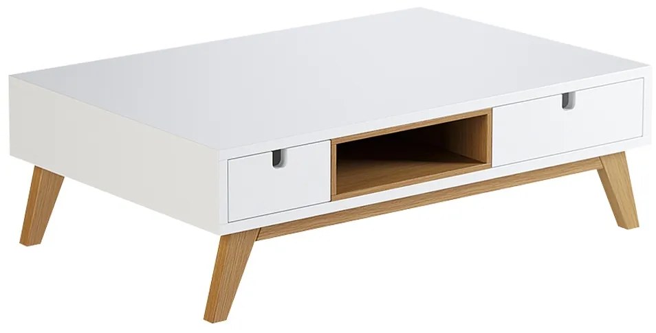 Bílý konferenční stolek FormWood Thia s dubovou podnoží 90 x 60 cm