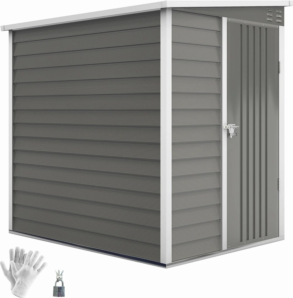 Outsunny Kovový Kůlna na Nástroje 2,3m² 142x184x181cm Skladovací Kůlna s Základem, Pultová Střecha, Okno, Zámková Dveře, Rukavice, Voděodolná Zahradní