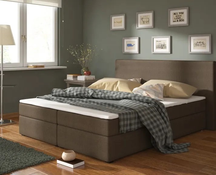 postel Tempo Kondela Boxspring Komfort 1, s roštem a matrací, 180x200 cm, látka hnědá