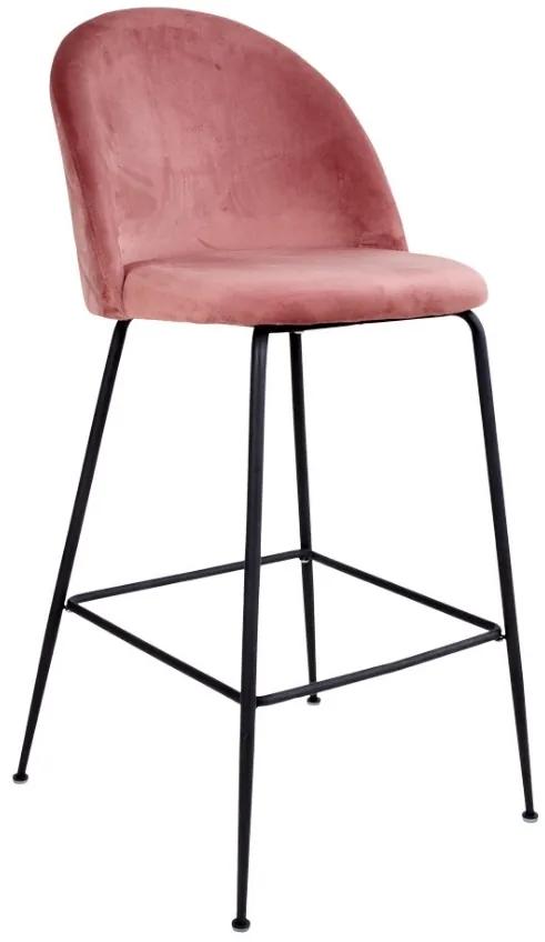 OnaDnes -20% Nordic Living Růžová sametová barová židle Anneke s černou podnoží 76 cm
