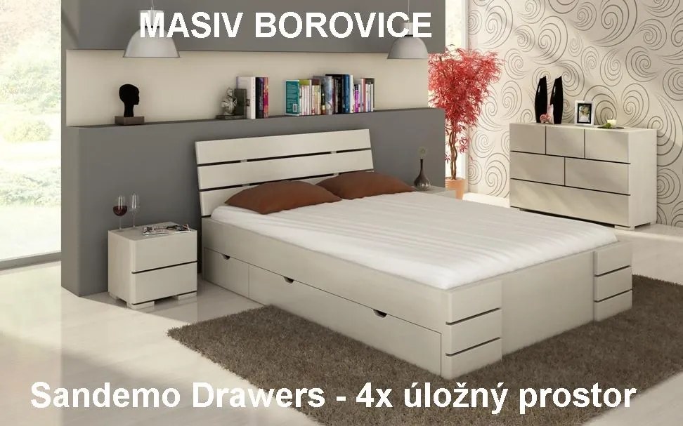 Postel s úložným prostorem - Sandemo Drawers - borovice   , Borovice přírodní, 160x200 cm