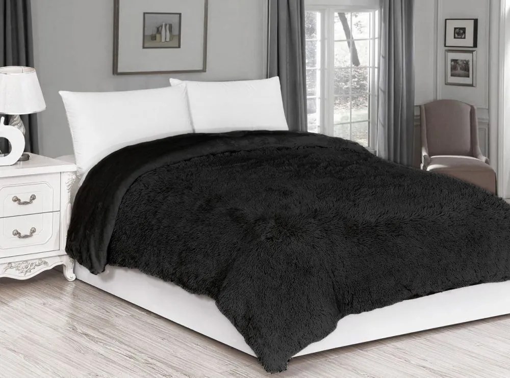 Kvalitex Luxusní deka s dlouhým vlasem 150x200cm ČERNÁ