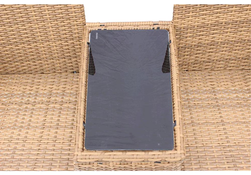 Zahradní lavice se stolkem LALIT – umělý ratan, více barev šedá s poduškami
