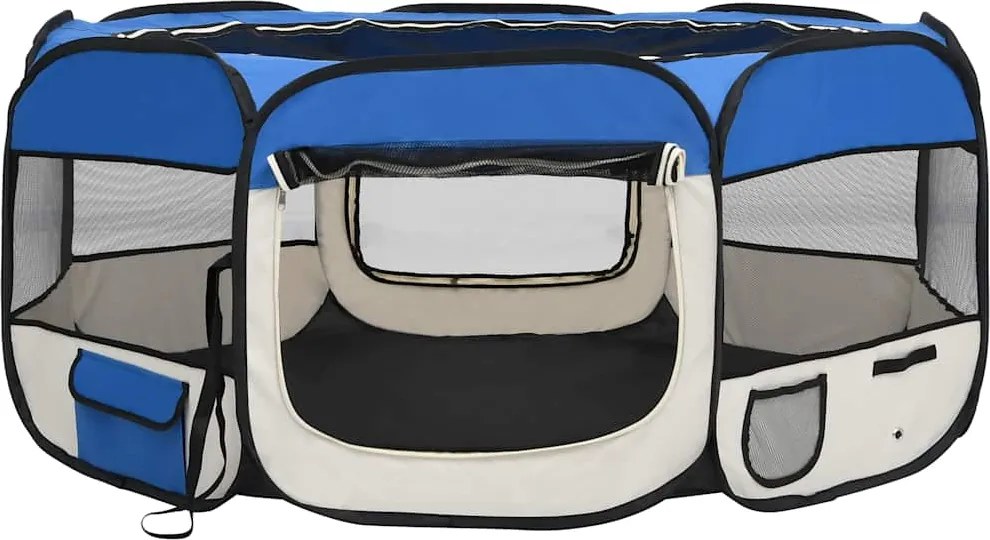 Skládací ohrádka pro psy s taškou modrá 145 x 145 x 61 cm 171016