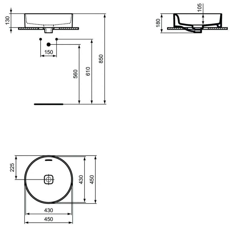 Ideal Standard Strada II - Umyvadlo na desku ø450 mm, s přepadem, bez otvoru, Bílá, T296101