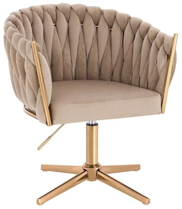 LuxuryForm DESIGN Otočná židle NORDEN VELUR na zlatém kříži - latte