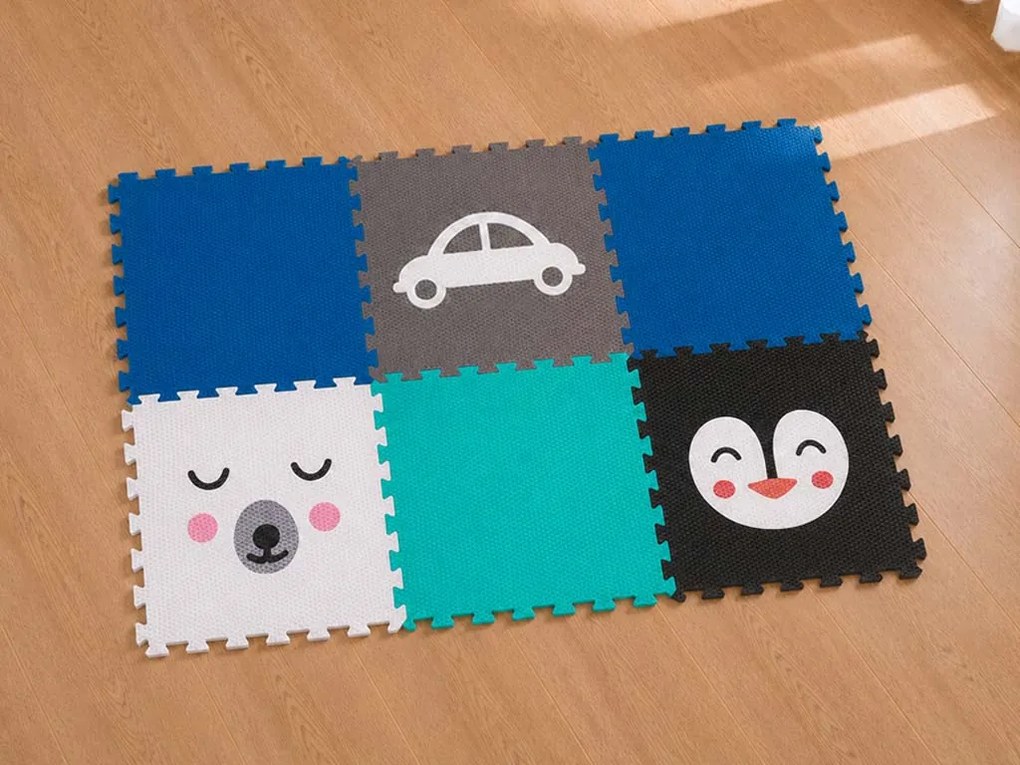 Pěnová puzzle podlaha z 6 dílů ŠEDO-MODRÁ