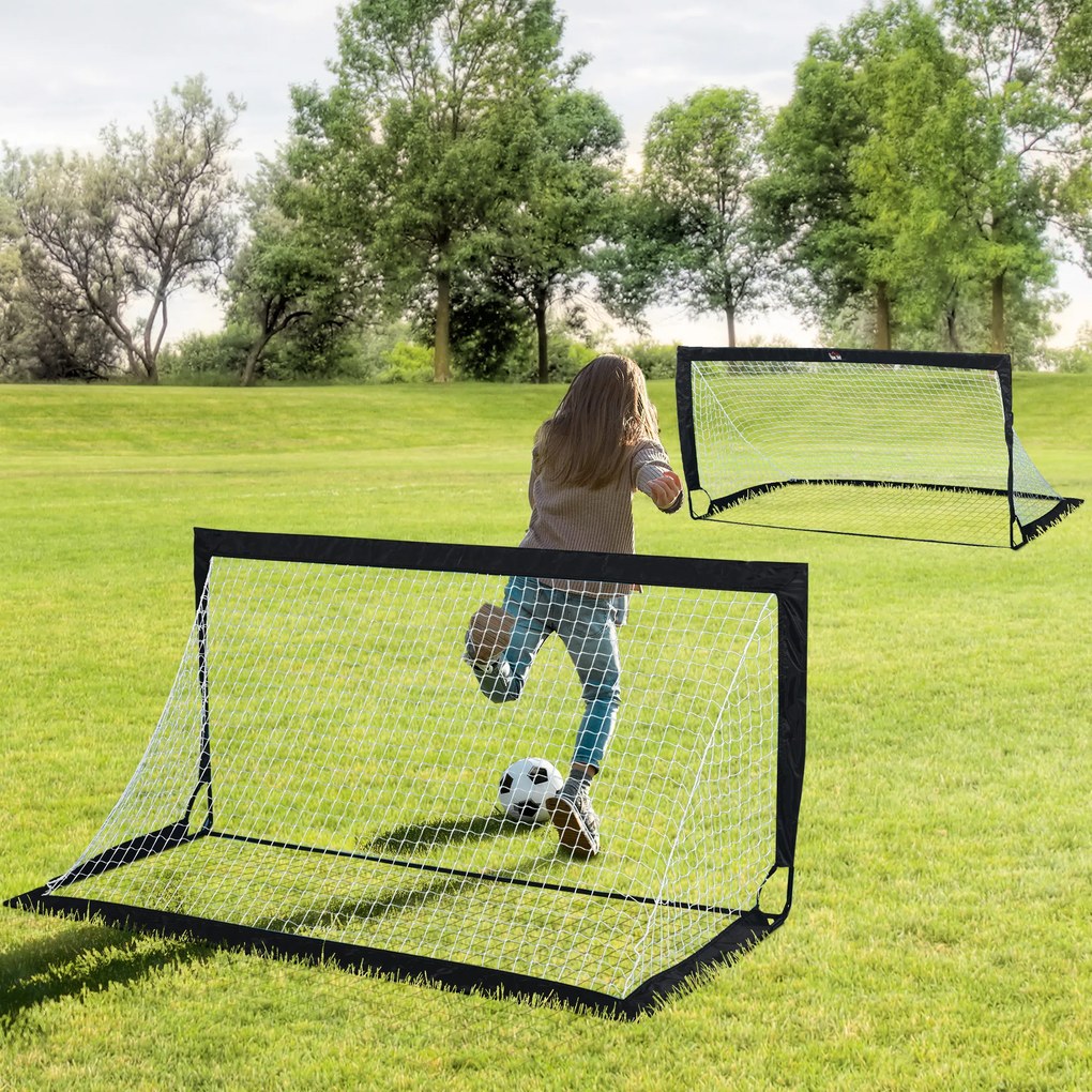 Fotbalové branky HOMCOM sada 2 skládacích mini branek z oceli a tetrolonu černé barvy 186x90x89 cm na zahradu a hřiště