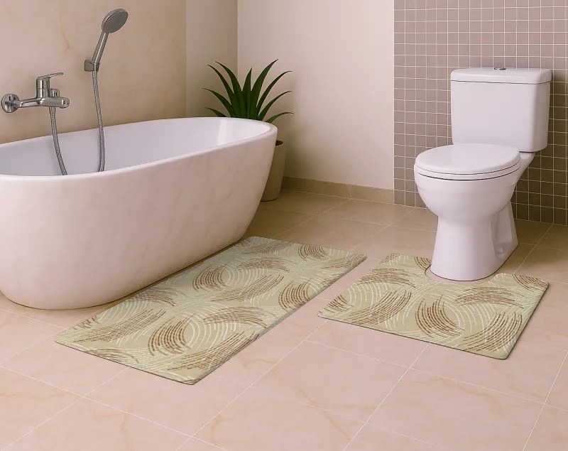 Sada koupelnových pěnových předložek s výkrojem u WC D-88B - Písečné vlny (různé velikosti)