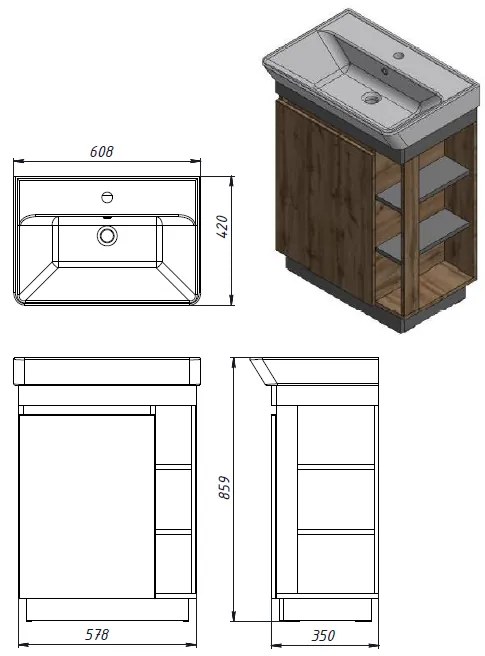 Lavedo Utah 60 Wotan Oak – koupelnová skříňka s keramickým umyvadlem | Lavedo by Aplomo