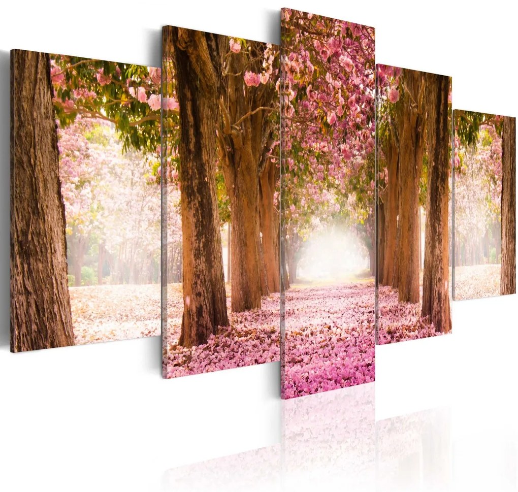 Pětidílné obrazy - růžová alej (200x100 cm) - Murando DeLuxe