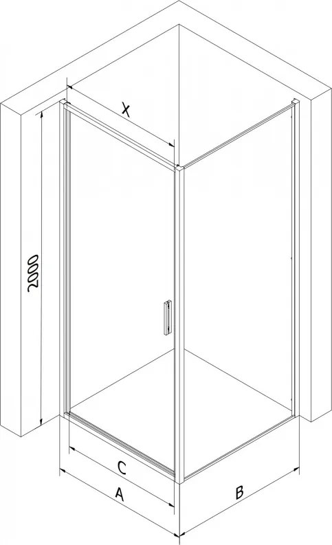 Mexen Exo, výklopný sprchový kout 95 x 95 cm, čiré sklo, zlatá, 817-095-095-50-00
