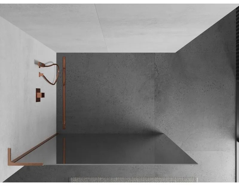Mexen Kioto L, sprchová zástěna Walk-In 110 x 200 cm, 8mm sklo vzor zrcadlo, měděný matný profil, 800-110-103-65-50