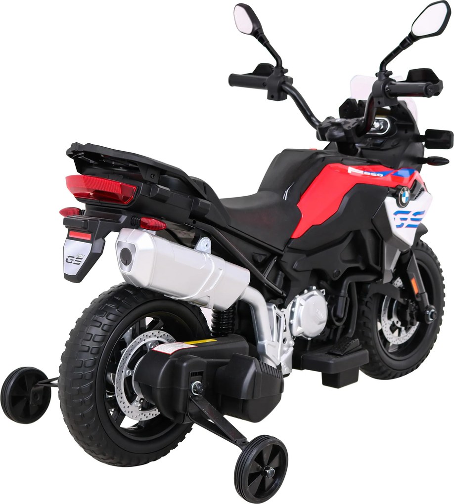 Ramiz Dětská motorka na baterie BMW F850 GS červená + pomocná kolečka + audio LED + pomalý start + EVA