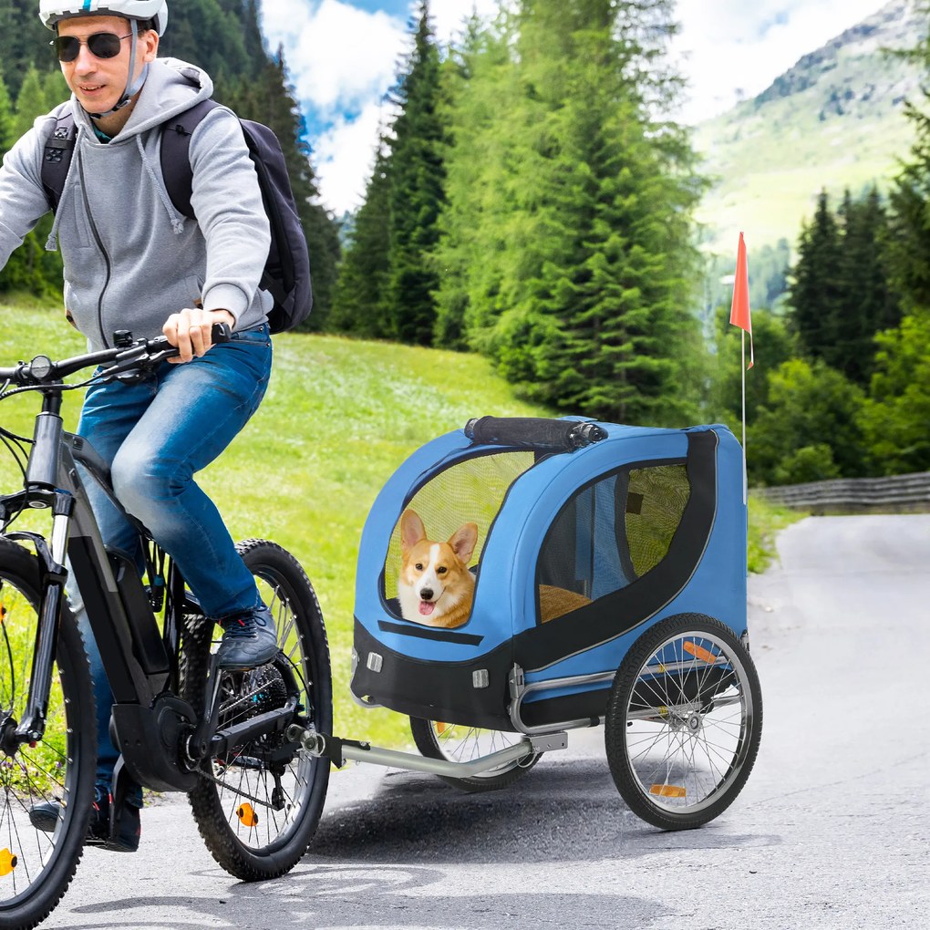PawHut přívěs pro psy přívěs na kolo přívěs pro psy, přívěs pro psy, modrý+černý, 130x73x90cm| Aosom