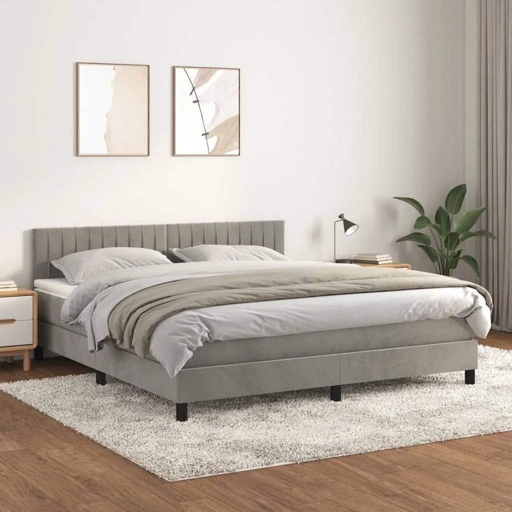 Box spring postel s matrací světle šedá 160x200 cm samet 3141431
