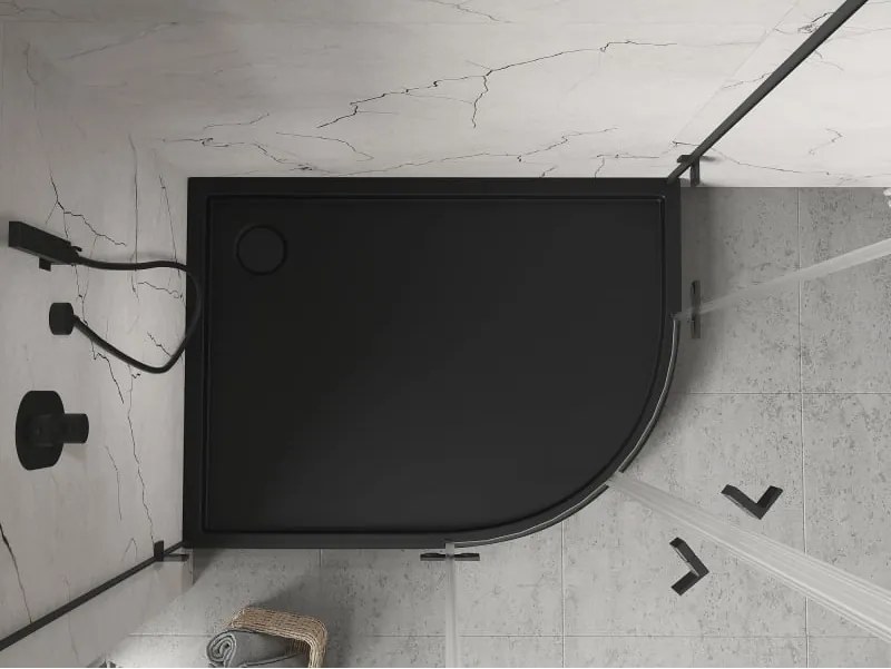 Mexen Flow+ asymetrická půlkruhová sprchová vanička levá 100 x 90 cm, černý mat - 46Q709010LH