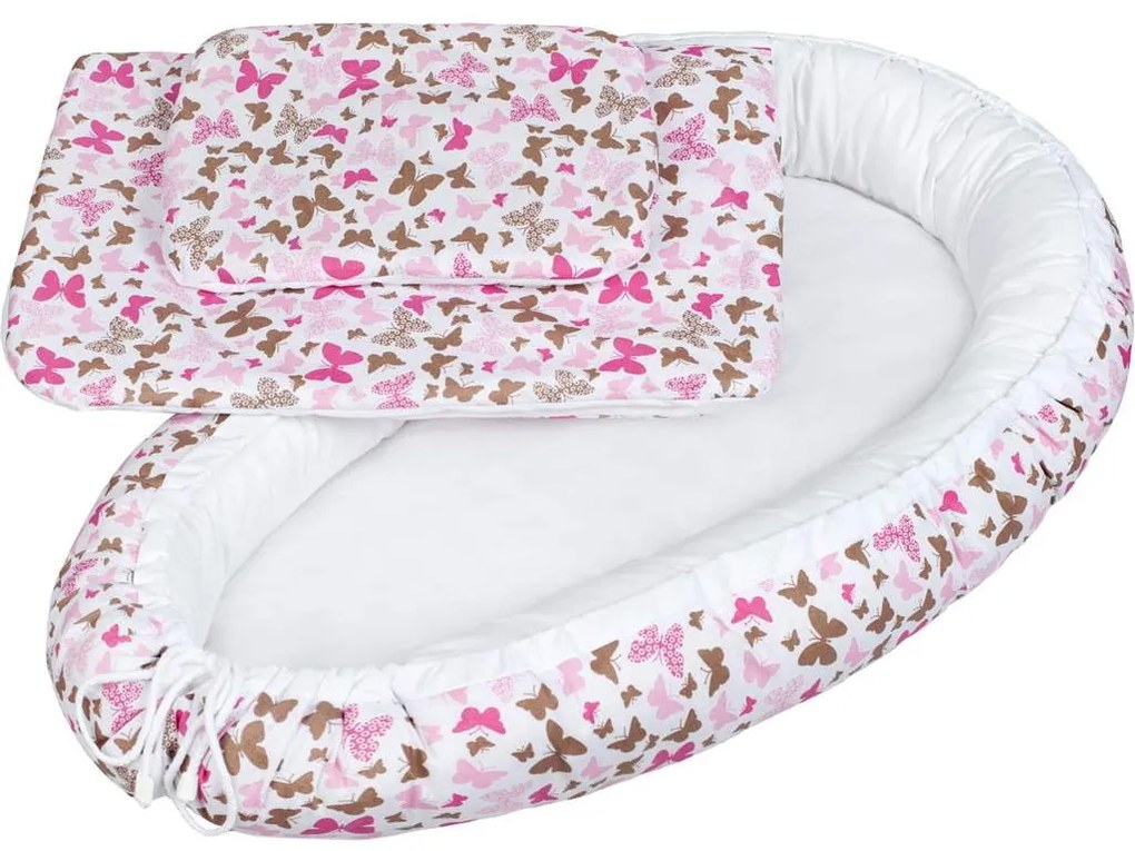 Luxusní hnízdečko s peřinkami pro miminko New Baby růžoví motýli Růžová