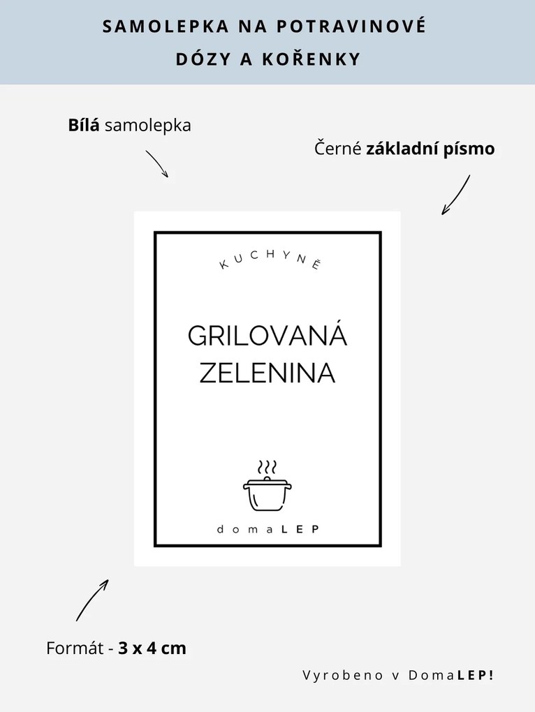 Samolepka na kořenky GRILOVANÁ ZELENINA bílá 3 × 4 cm základní písmo
