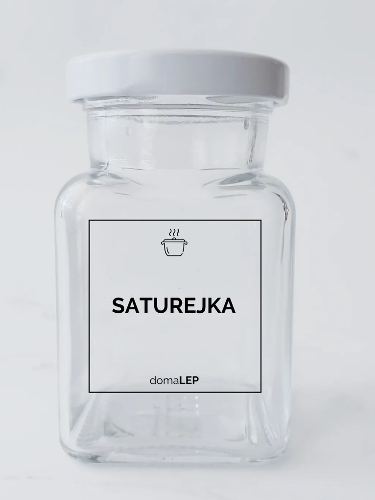 Samolepka na kořenky SATUREJKA průhledná 5 × 5 cm tučné písmo