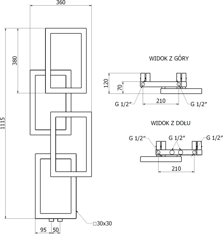 Mexen Grid, dekorativní koupelnový radiátor 1115 x 360 mm, 279 W, černá, W215-1115-360-00-70