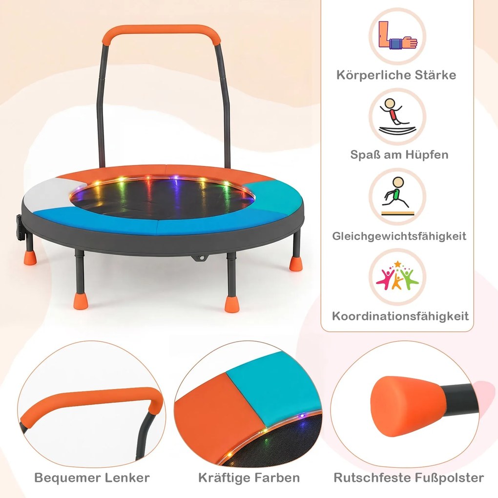 Costway Dětská trampolína Ø90 cm s LED osvětlením a madlem a taškou na přenášení