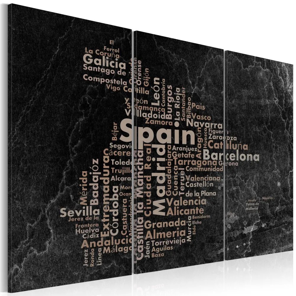 Obraz na plátně Bimago - Text map of Spain on the blackboard - triptych 60x40 cm