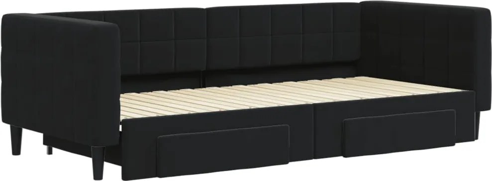 Válenda s přistýlkou a zásuvkami černá 90 x 200 cm samet 3196743