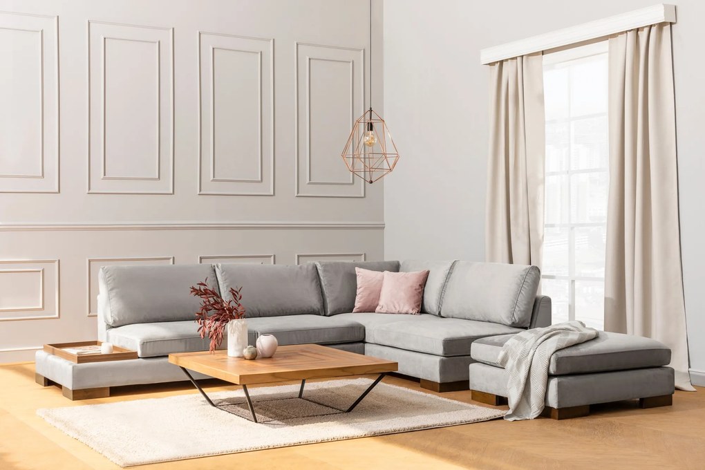 Hanah Home Rohová pohovka TULIP světle šedá pravý roh s pufem 560ARE1154