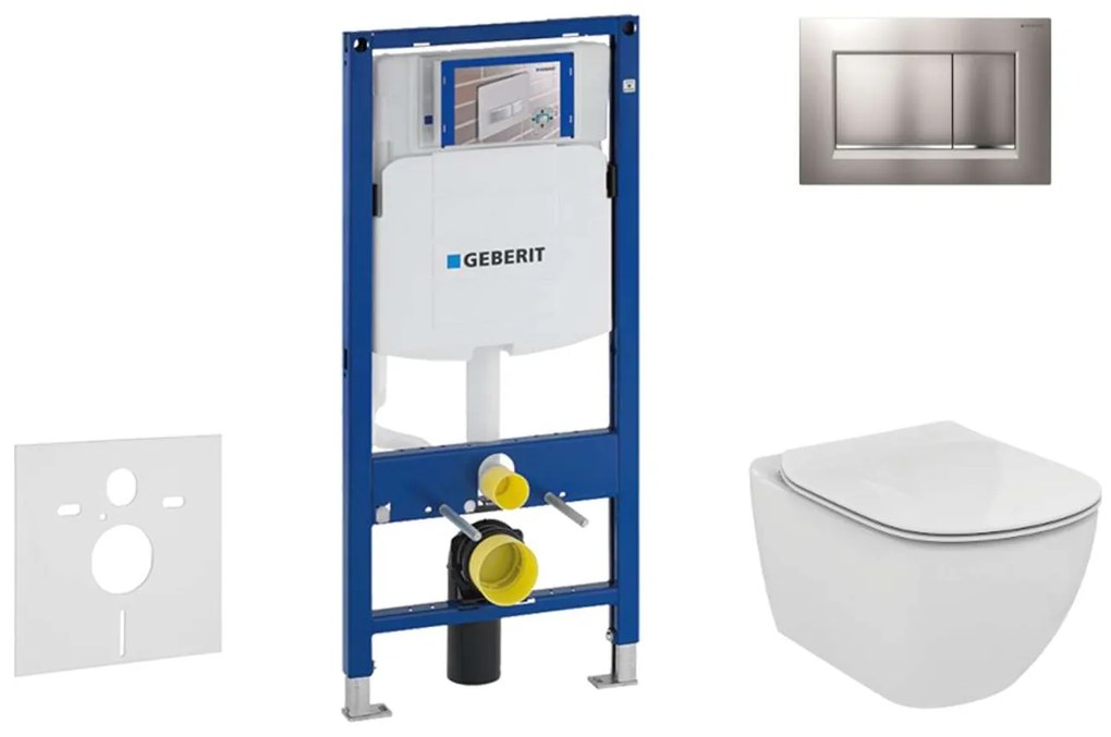 Geberit Duofix - Set předstěnové instalace, klozetu a sedátka Ideal Standard Tesi, tlačítka Sigma30, matný chrom/chrom 111.300.00.5 NF7