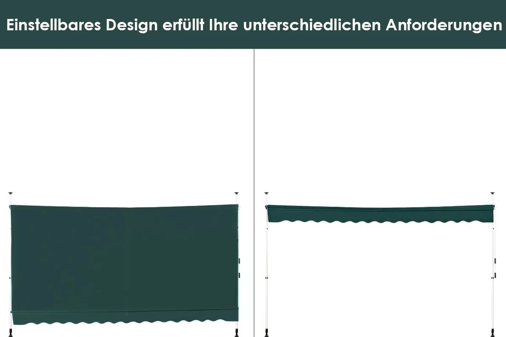 Costway Upínací markýza 400 cm široká balkónová markýza bez vrtání, odolná proti