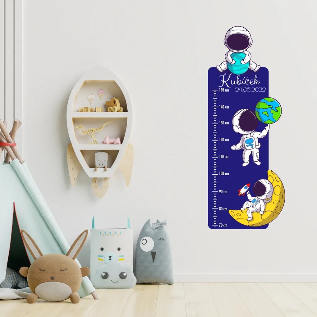 PIPPER. Textilní samolepka na zeď "Dětský metr se jménem - Astronauti"
