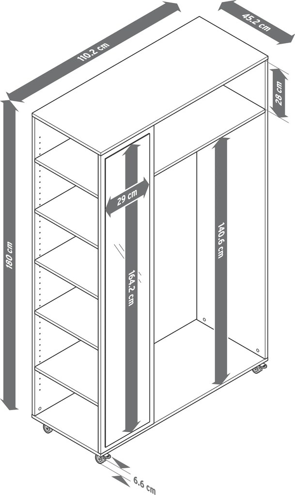 Tchibo - Mobilní šatní skříň se zrcadlem - barva: bílá