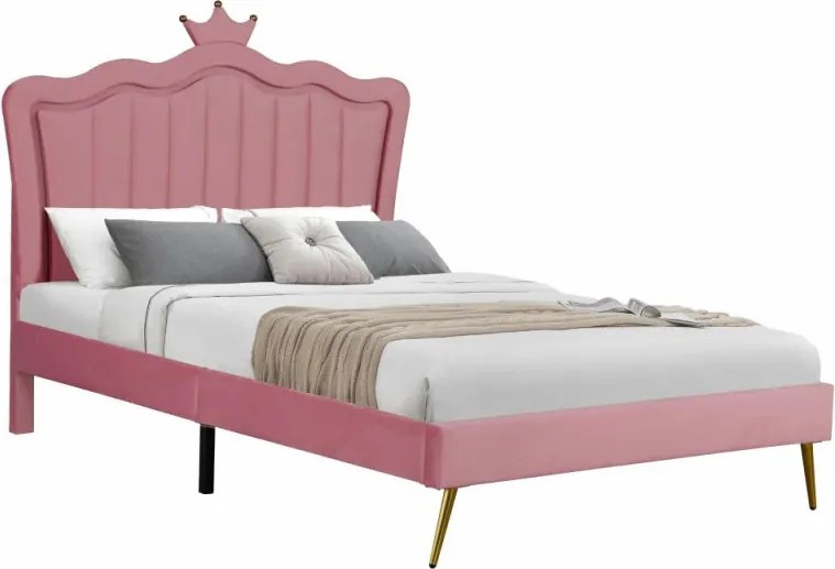 Postel s roštem, 140x200, růžová Velvet látka, RANIA Kondela 0000413722