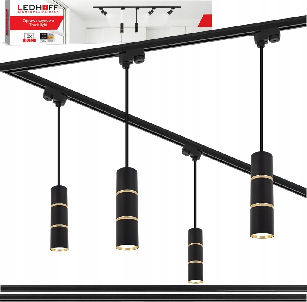 Kolejnicové osvětlení Szyna 2 m 4x Led závěsná lampa Tuba GU10 černá Zlatá