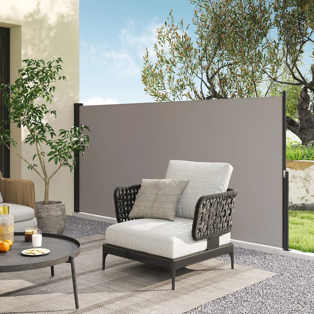 Outsunny výsuvná boční markýza 300 x 140 cm Zahradní markýza s UV ochranou Windbreak Metal Polyester Light Grey | Aosom.de