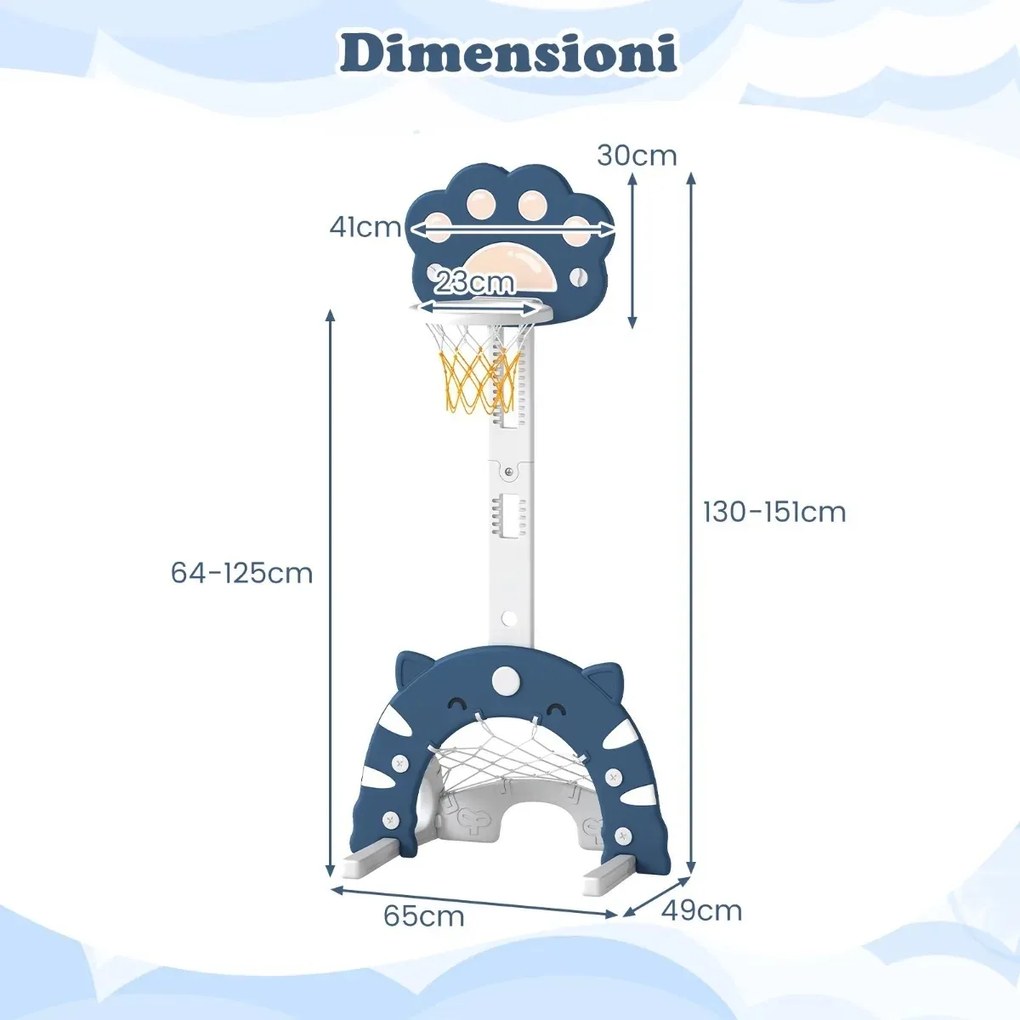 Costway Dětský basketbalový koš 3v1 s nastavitelnou výškou, modrý UY10177BL