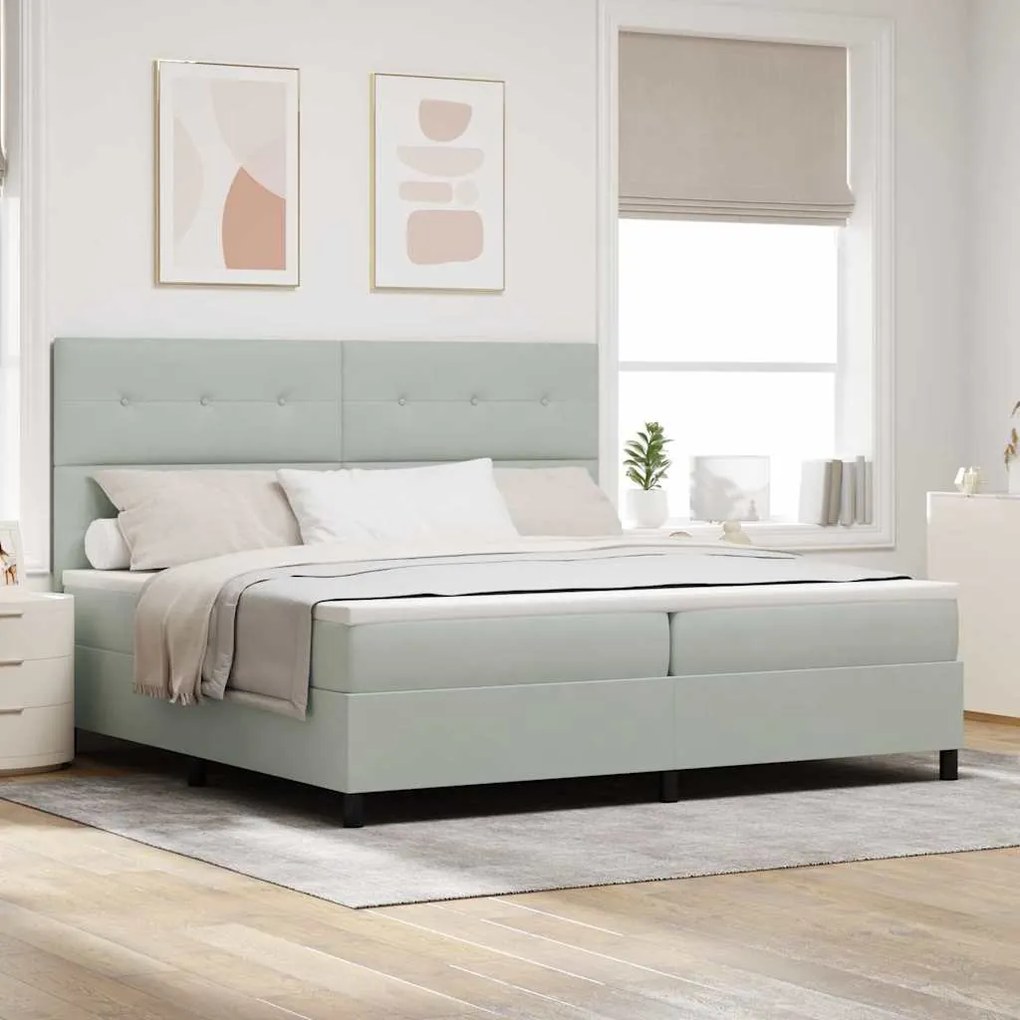Postel s boxspringem s čelo Světle šedá 200 x 200 cm samet 3339854
