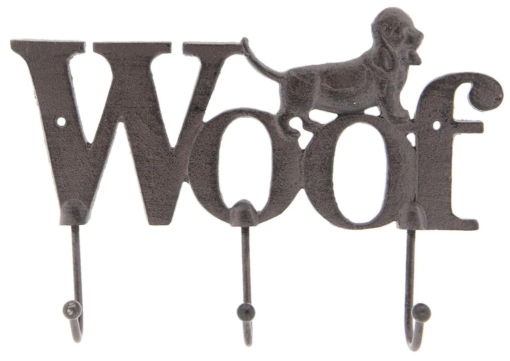 Hnědý nástěnný litinový věšák s háčky Woof - 26*4*18 cm