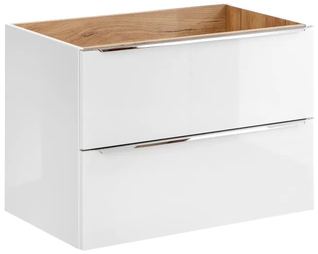 COMAD Závěsná skříňka s umyvadlem - CAPRI 821 white, šířka 80 cm, lesklá bílá/zlatý dub